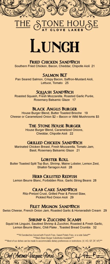 Lunch Menu | The Stone House At Clove Lakes – The Stone House